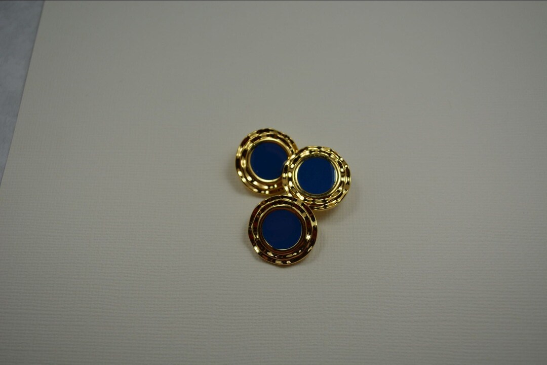 Royal Blue and Gold Fluted Rim Button (E-15) - Etsy
