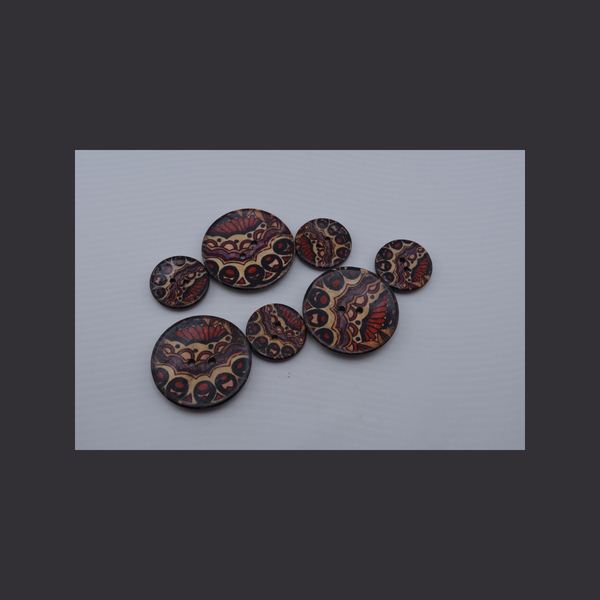 Coconut Shell Button With Kashmir Print Design in Cream Peach Black Brown and Rusty Red 2-hole ...