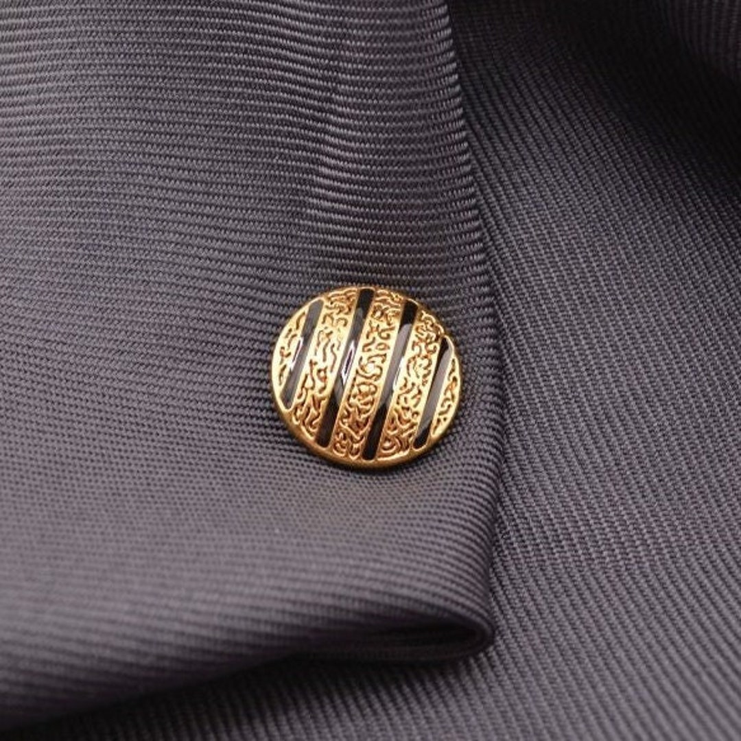 Black Enamel Striped Button With Gold Filigree Stripes – Shank (WW-13 ...