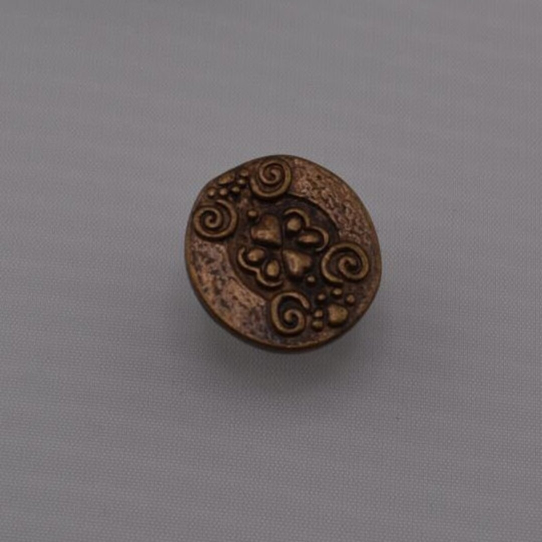 Copper Cast Tone Button With Pressed Design of Hearts Dots and Swirl ...