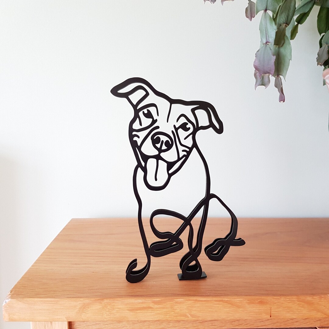 Cute Metal Staffordshire Bull Terrier Dog Black Minimalistic Statue ...