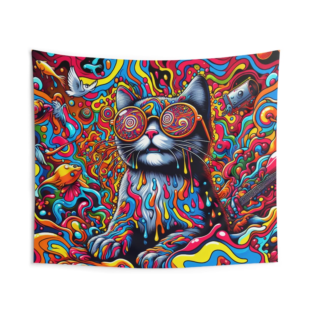 Trippy Acid Cat Tapestry Camping Festival Flag Banner Music Fest ...