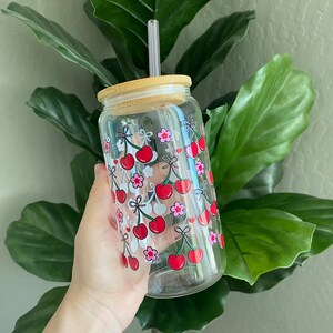 Cherry Coquette Glass Can Cup | Cherry Cup | Fruit Themed Cup | Cute ...