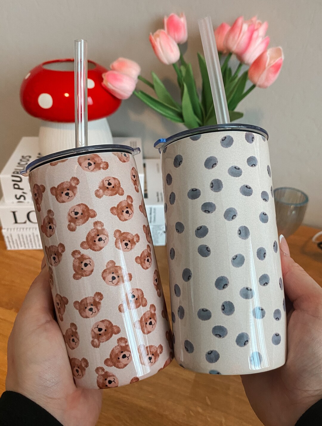 Kids 12oz Tumbler Cute Teddi Bear Cup Aesthetic Kids Cup Blueberry Cup ...