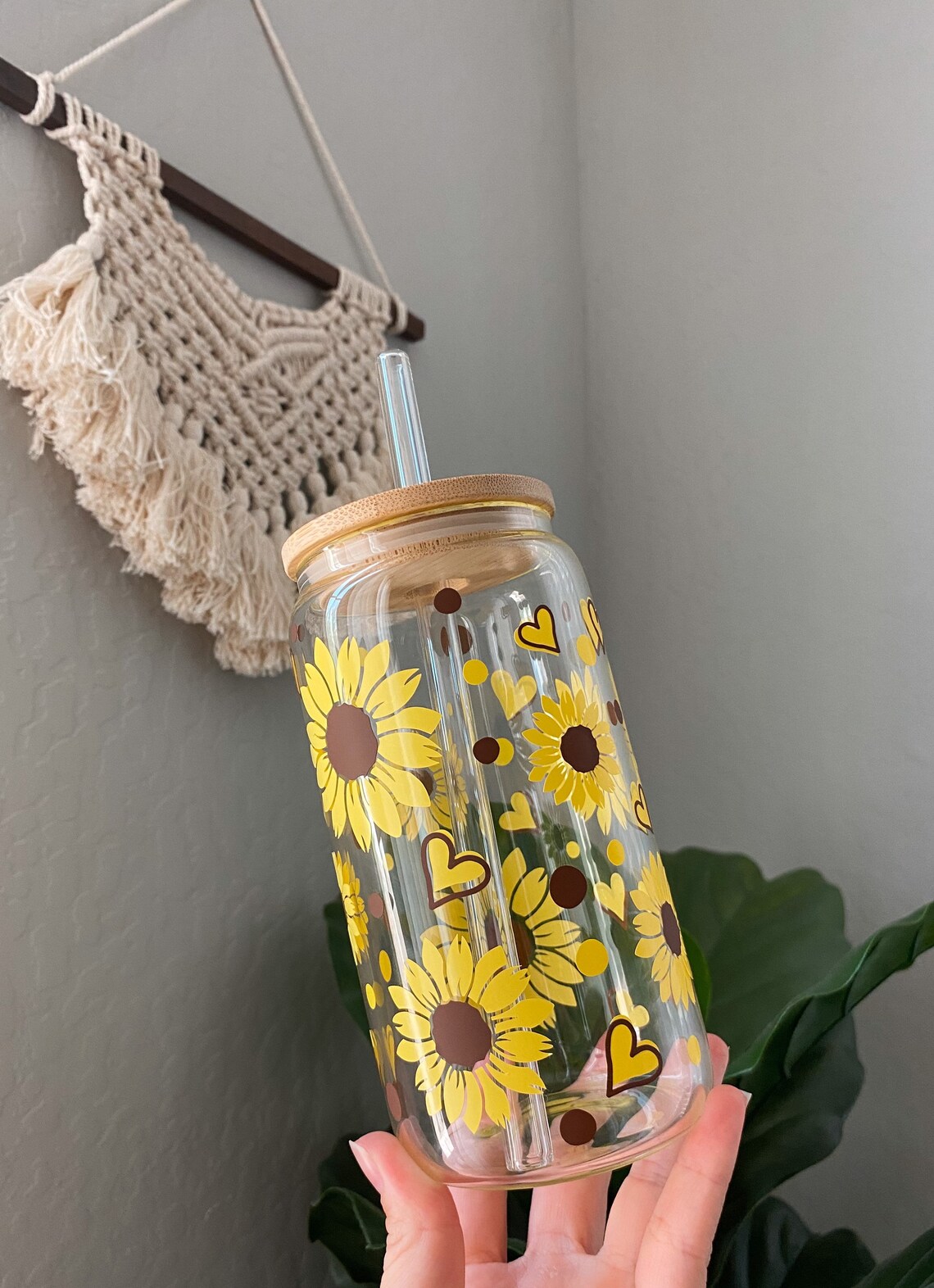 Sunflower Glass Can Cup Fall/summer Glass Can Cup Iced - Etsy