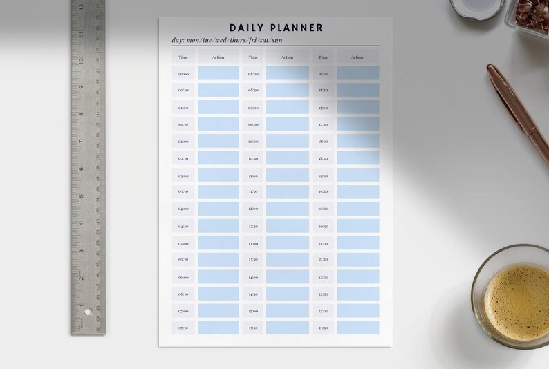 Daily Planner Printable With 30-minute Time Intervals Undated ...