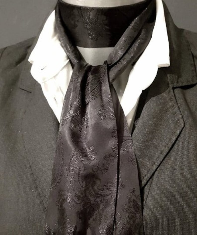 Black Silky Paisley Long Cravat Self Tie Neck Scarf Ascot Multi Way ...