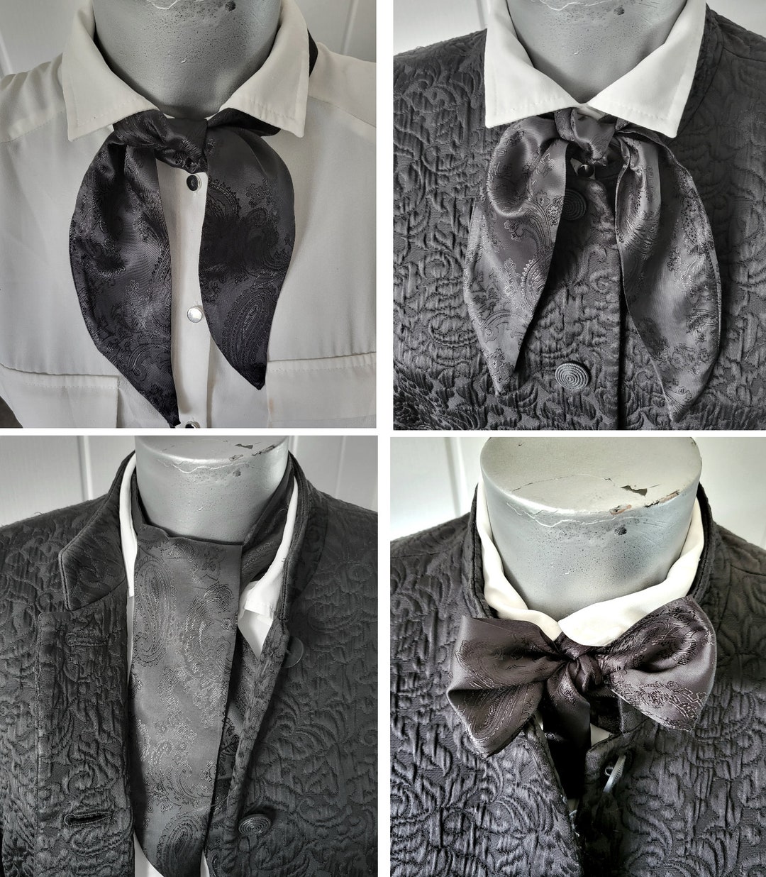 Black Silky Paisley Self Tie Neckerchief Cravat Bandana Neckwear ...