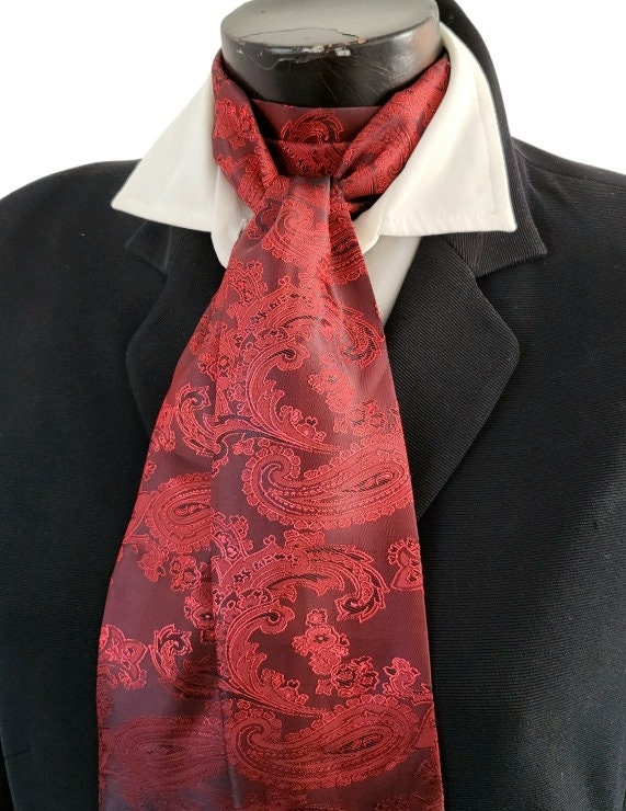 Burgundy Red Silky Paisley Long Cravat Self Tie Neck Scarf Ascot Multi ...