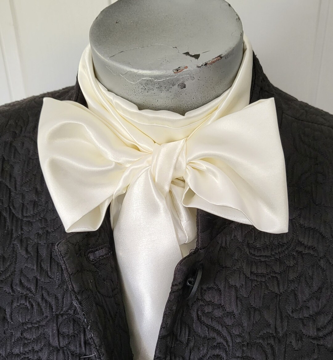 Ivory Cream Satin Long Cravat Self Tie Neck Scarf Multi Way Steampunk ...