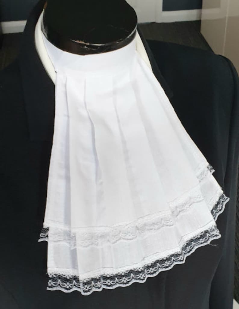 White Cotton & Lace Jabot Cravat Collar Victorian Ruffle Steampunk ...