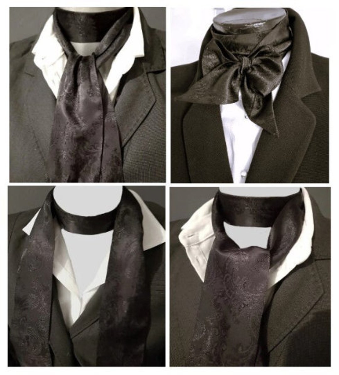 Black Silky Paisley Long Cravat Self Tie Neck Scarf Ascot Multi Way Steampunk Wedding Theatre ...