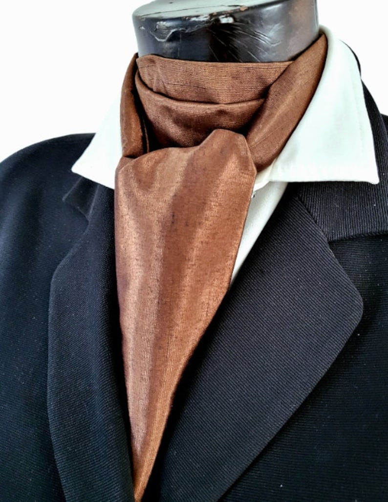 Dark Brown Faux Silk Dupion Long Cravat Self Tie Neck Scarf Ascot Multi ...