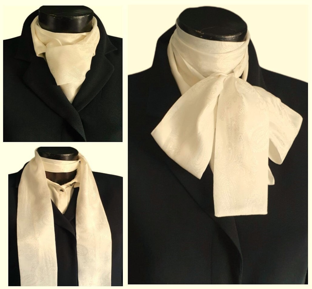 Cream Silky Paisley Long Cravat Self Tie Neck Scarf Ascot Multi Way ...