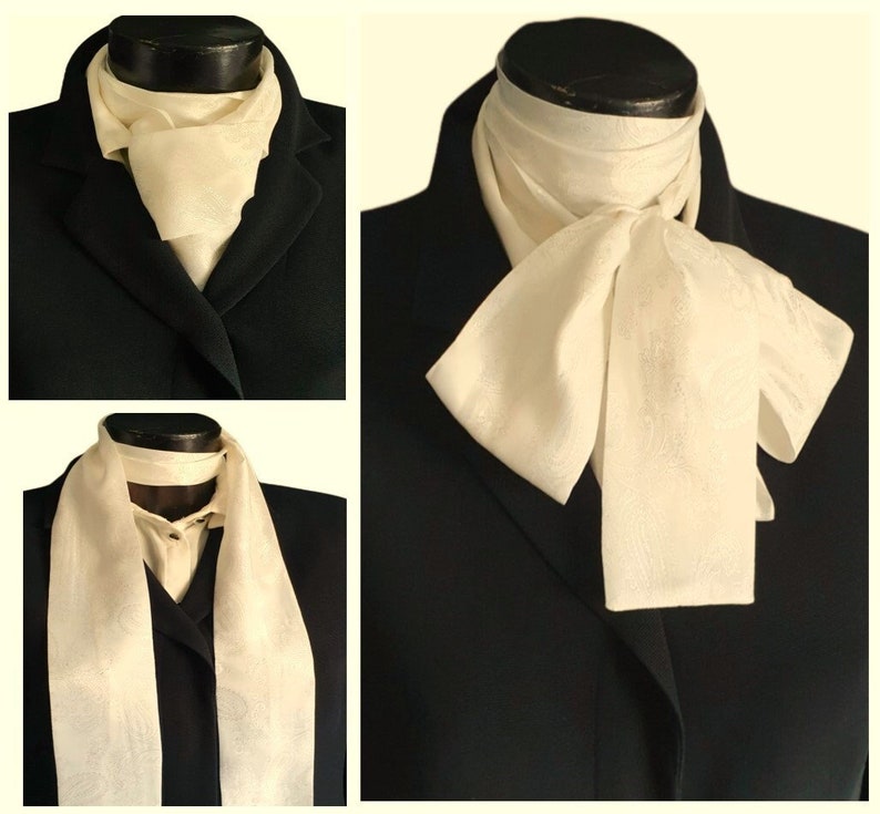 Cream Silky Paisley Long Cravat Self Tie Neck Scarf Ascot Multi Way Steampunk Wedding Theatre ...