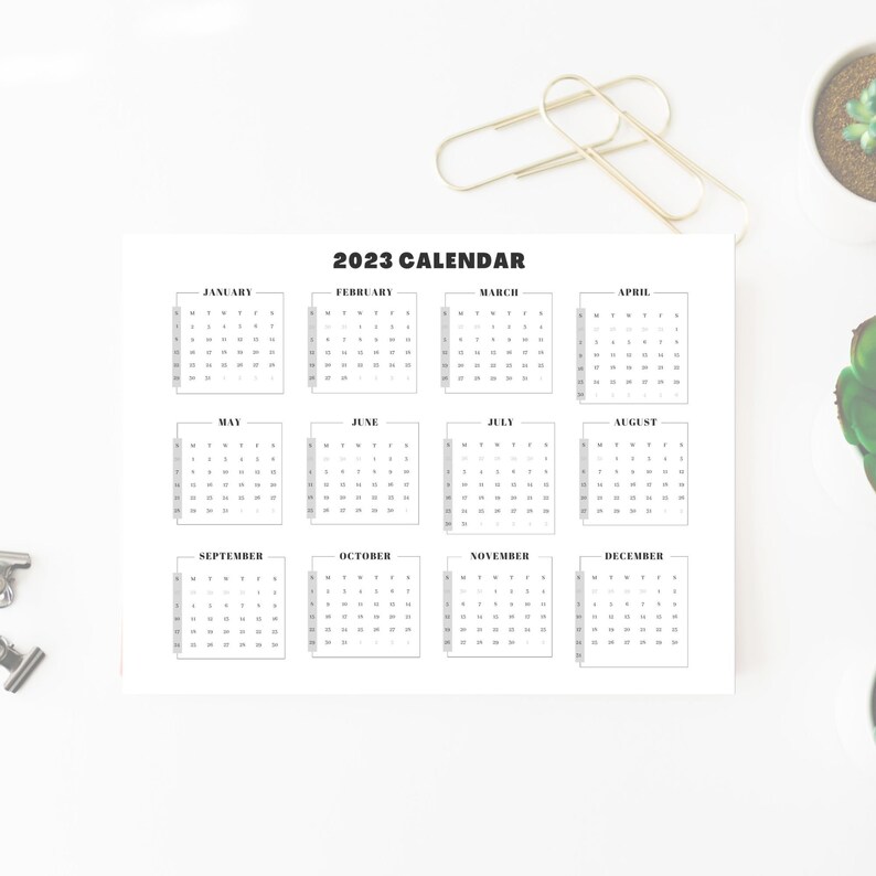 2023 Printable Calendar Yearly Calendar Minimalist Calendar Etsy