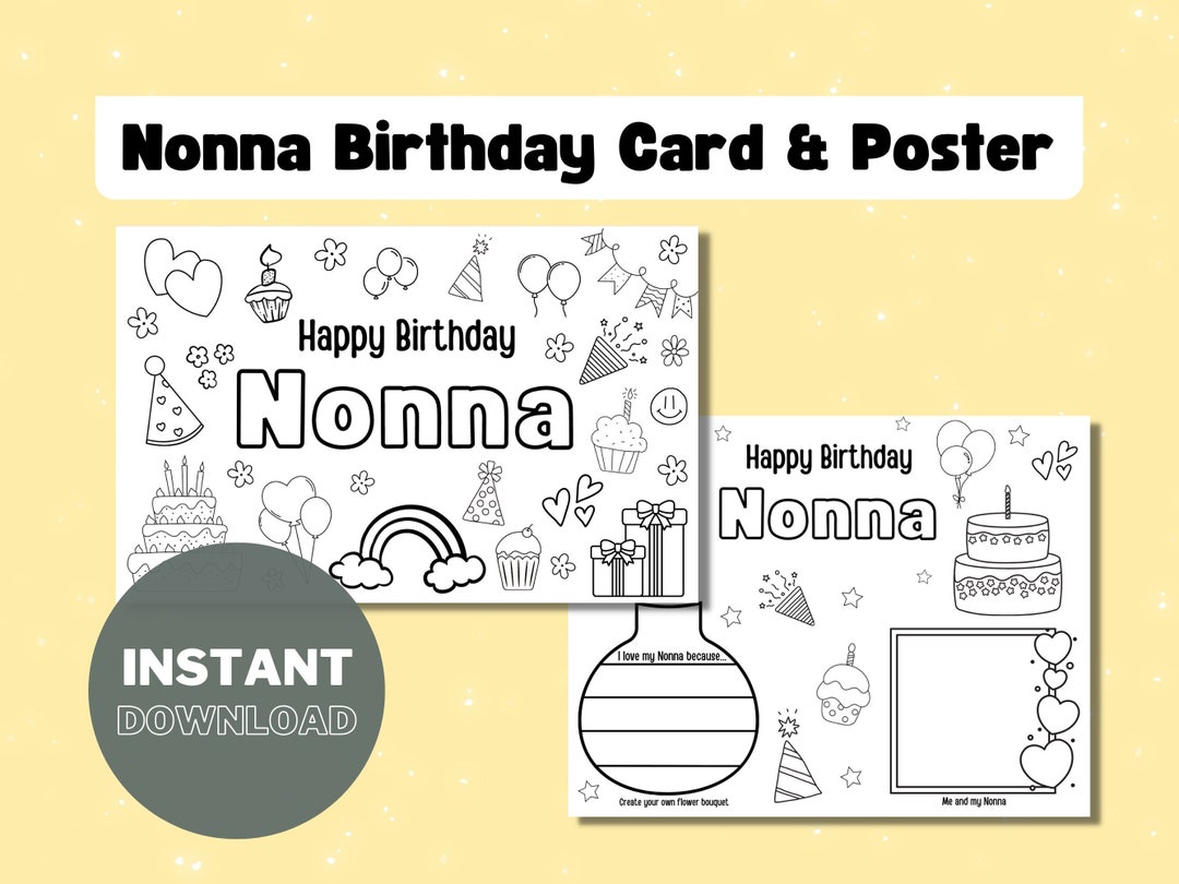 Printable Coloring Birthday Card for Nonna Grandma Birthday Card DIY ...