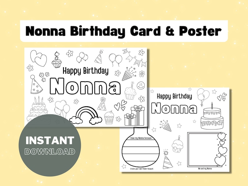 Printable Coloring Birthday Card for Nonna Grandma Birthday Card DIY ...