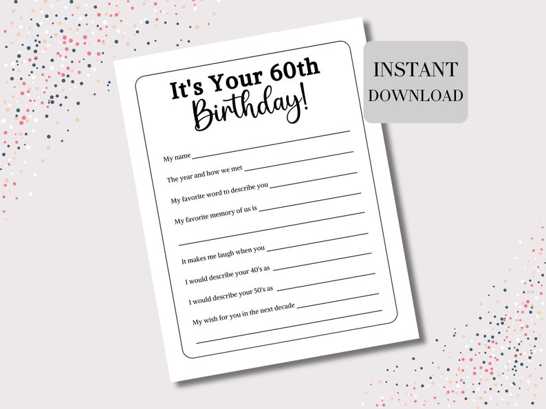 60th Birthday Game Printable, 60 Birthday Party Games, Milestone ...