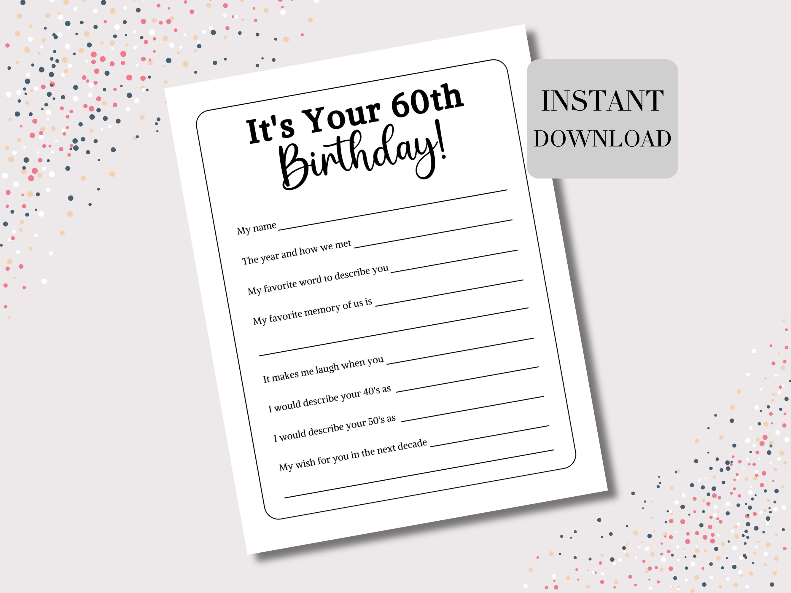 60th Birthday Game Printable, 60 Birthday Party Games, Milestone Birthday, Adult Birthday Party ...