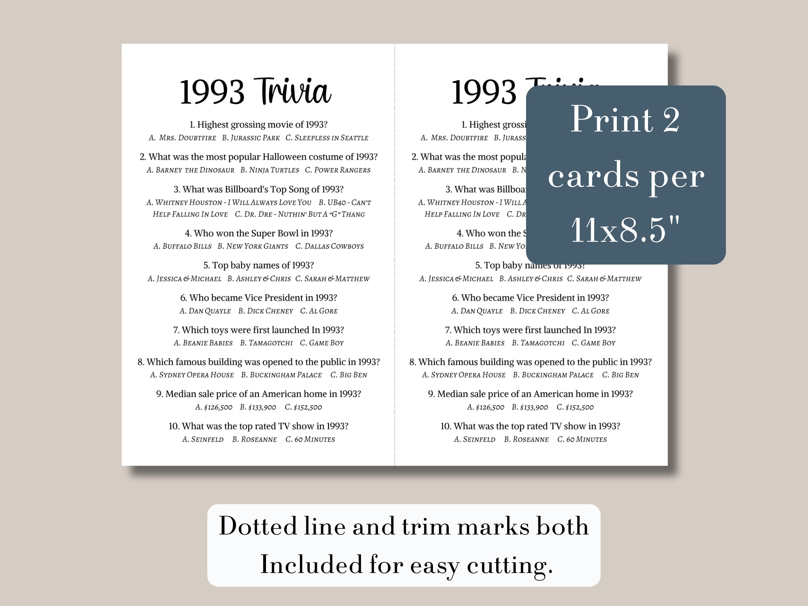 30th Birthday Trivia Game, 30 Birthday Party Games, 1993 Birthday ...