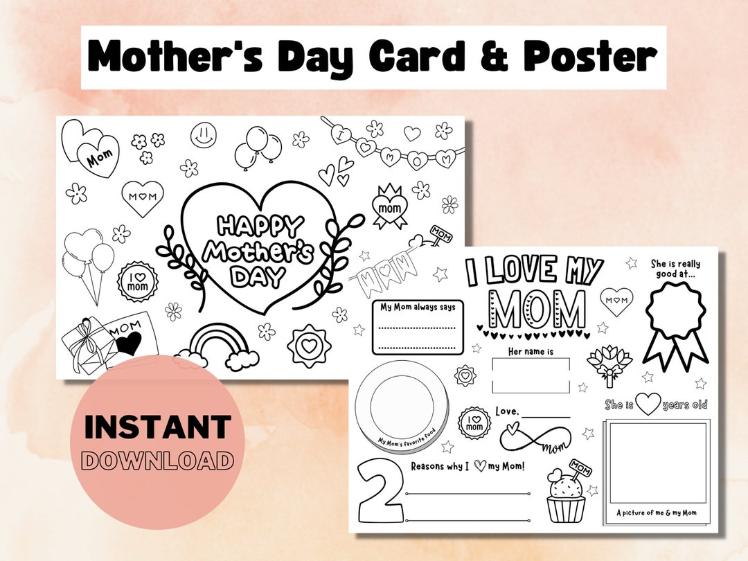 Mother's Day Card & Poster: Fill-in Coloring Page (digital Download) - Etsy