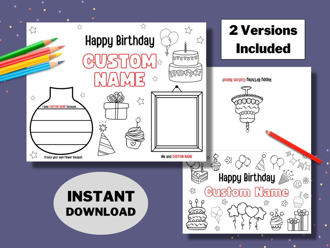 Printable Custom Coloring Birthday Card: DIY Kids Gift (instant ...