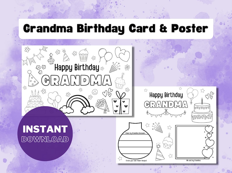 Printable Coloring Birthday Card for Grandma Birthday Card DIY Gift ...