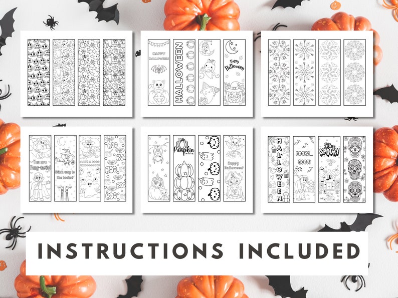 Halloween Coloring Bookmarks for Kids: 24 Printable Party Favors ...