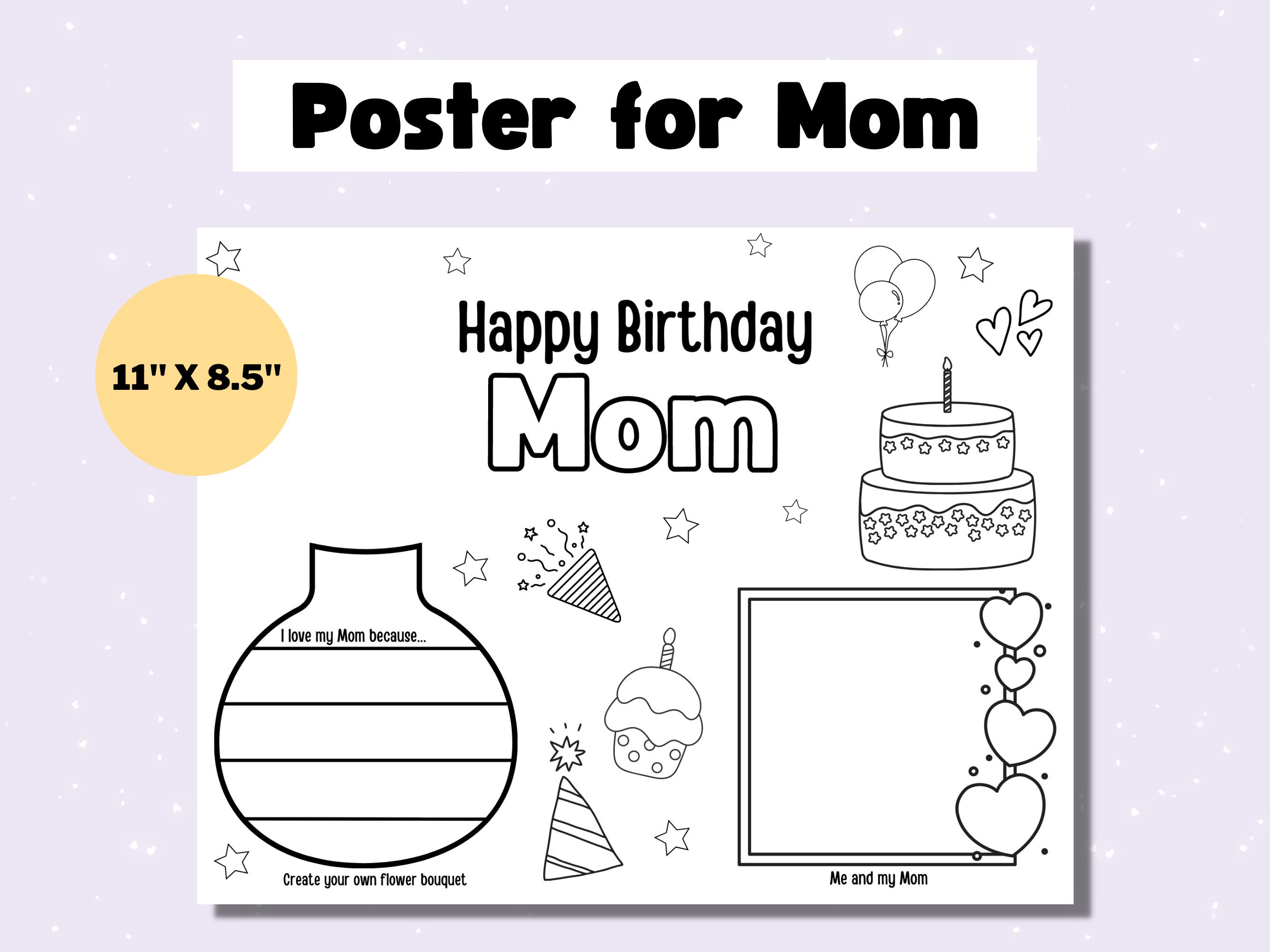 Printable Coloring Birthday Card for Mom, DIY Birthday Card Gift Kids ...