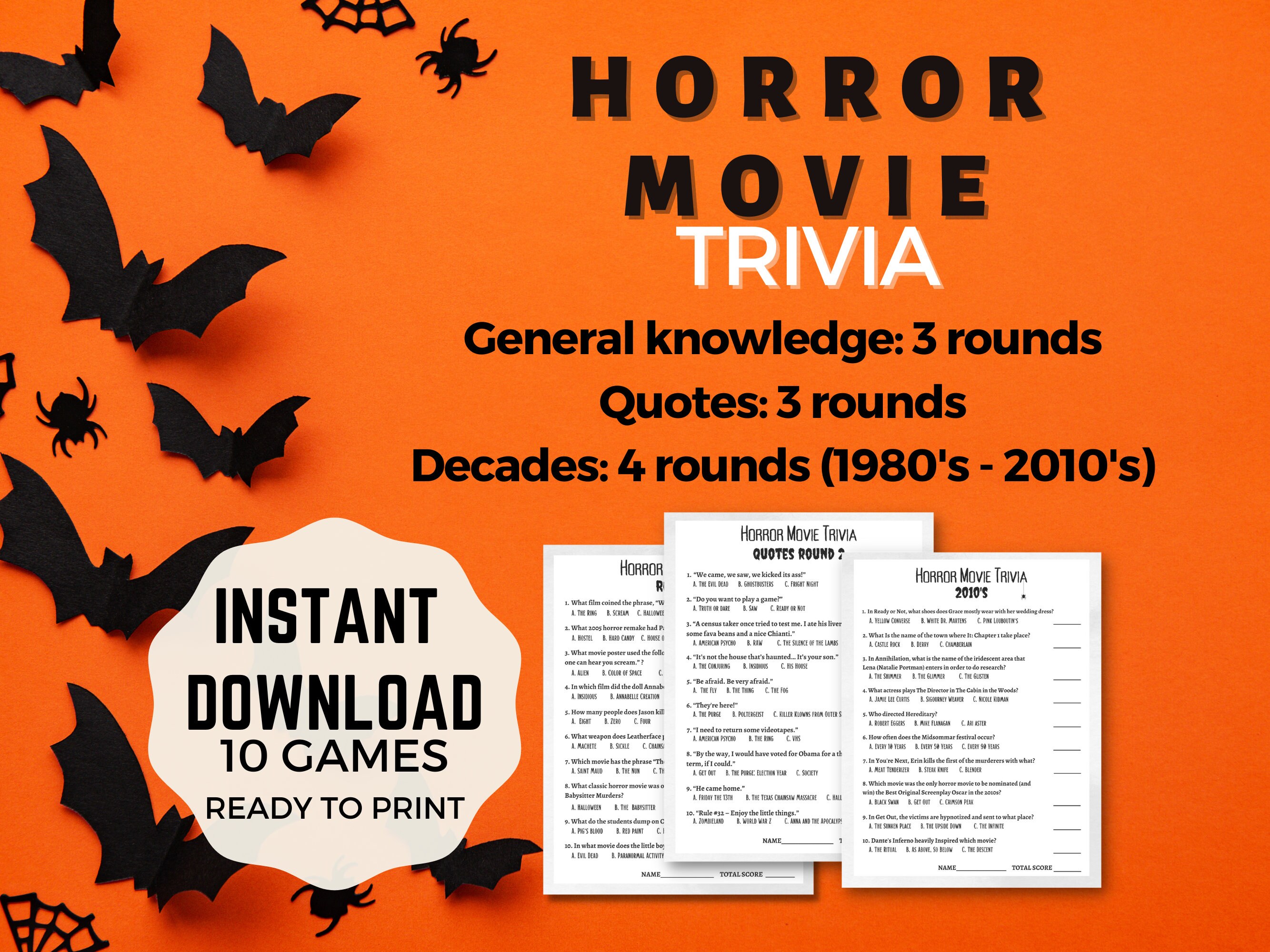 Horror Movie Trivia | Printable Halloween Party Games | Family Game ...