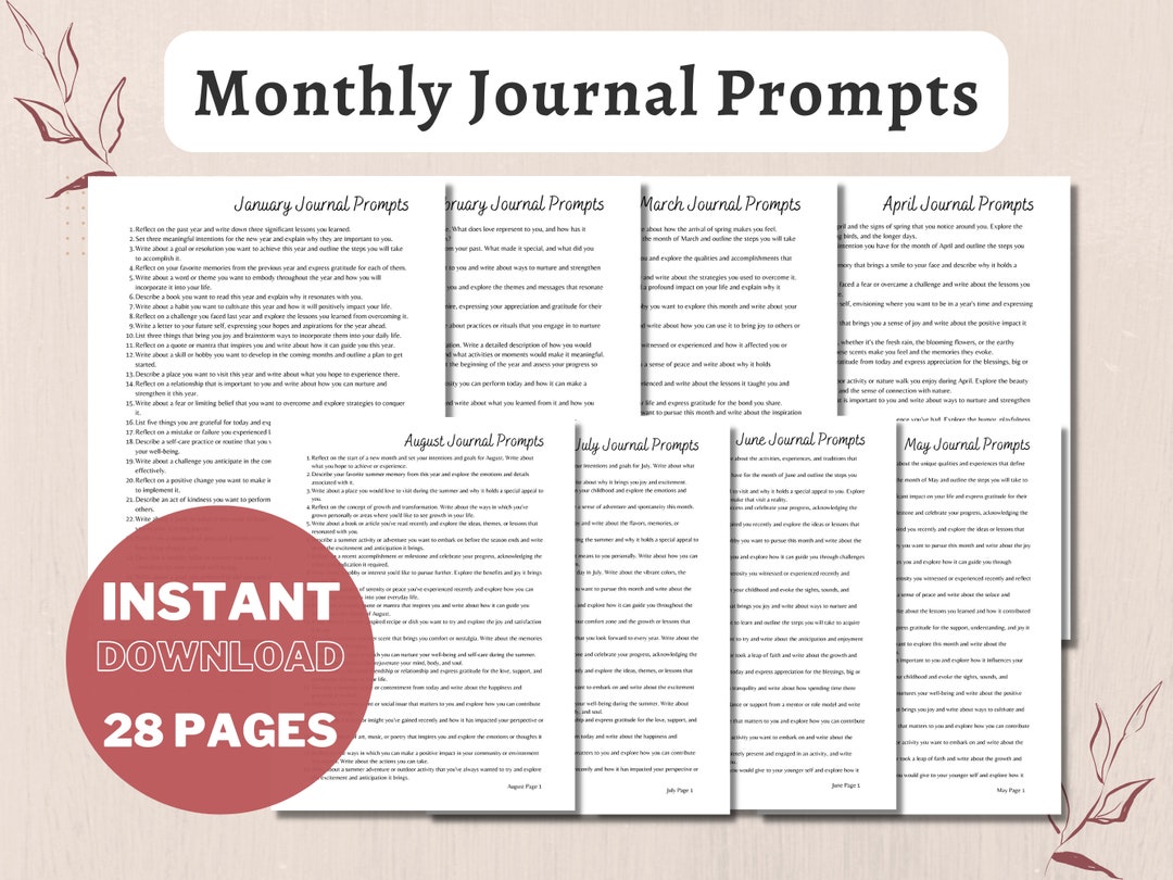 Printable Monthly Journal Prompts: Self-reflection, Self-care (digital ...