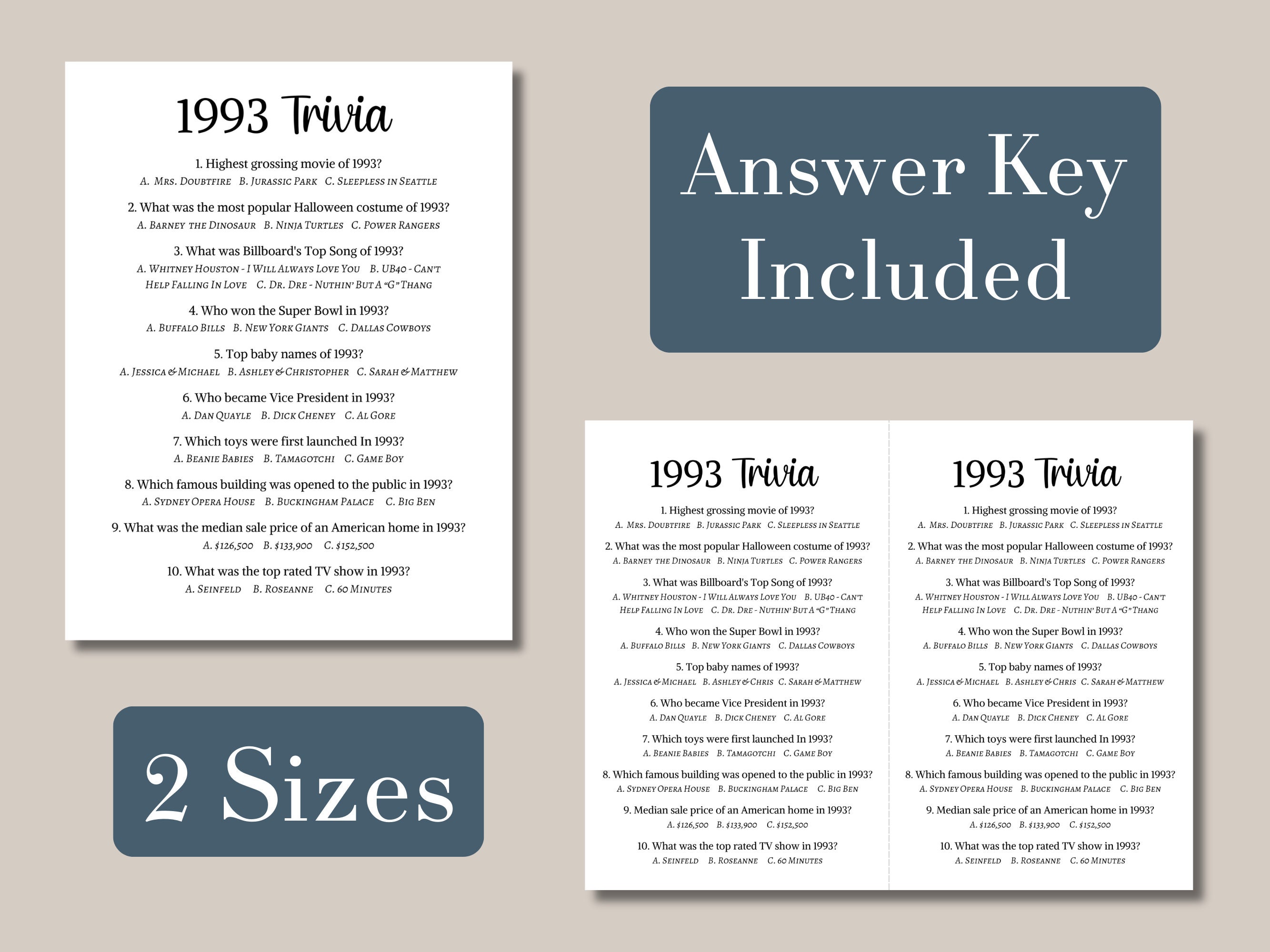 30th Birthday Trivia Game, 30 Birthday Party Games, 1993 Birthday ...