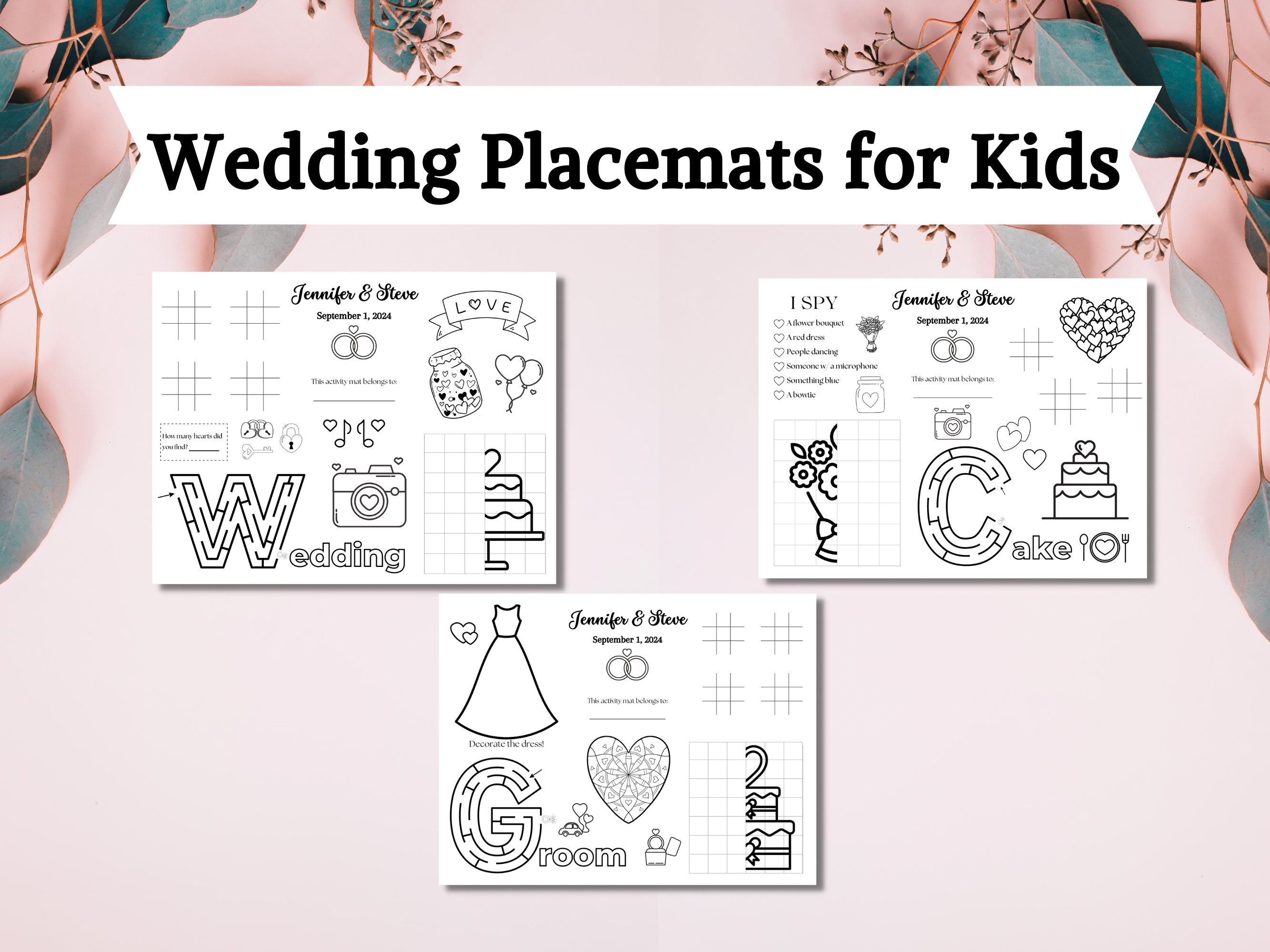 Personalized Wedding Coloring Activity for Kids, Wedding Reception ...