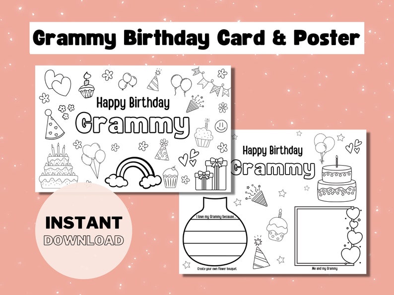 Grammy Printable Coloring Birthday Card, Birthday Card DIY Gift Kids ...