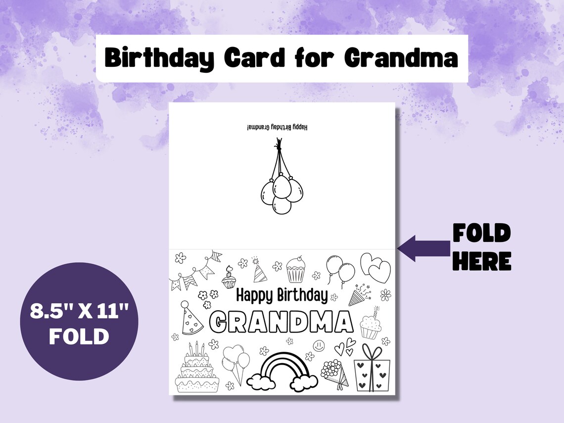 Printable Coloring Birthday Card for Grandma Birthday Card DIY Gift ...
