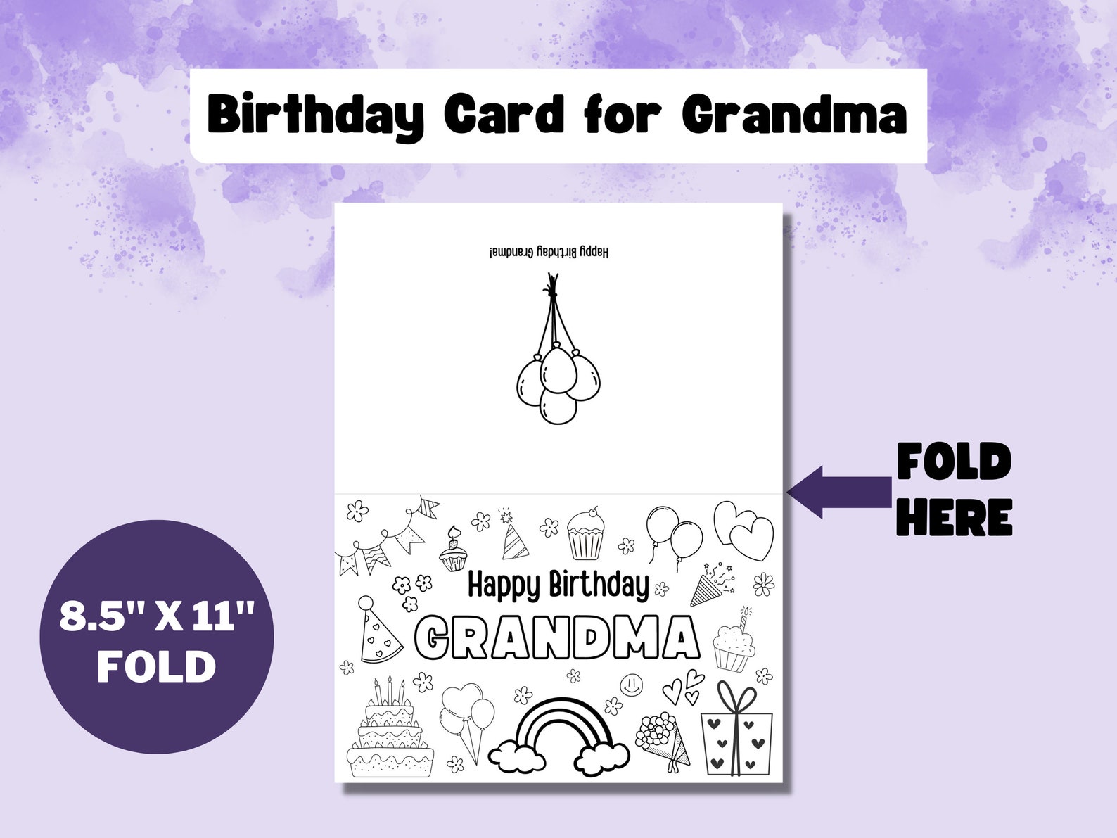 Printable Birthday Card for Grandma: Coloring DIY Gift (PDF) - Etsy