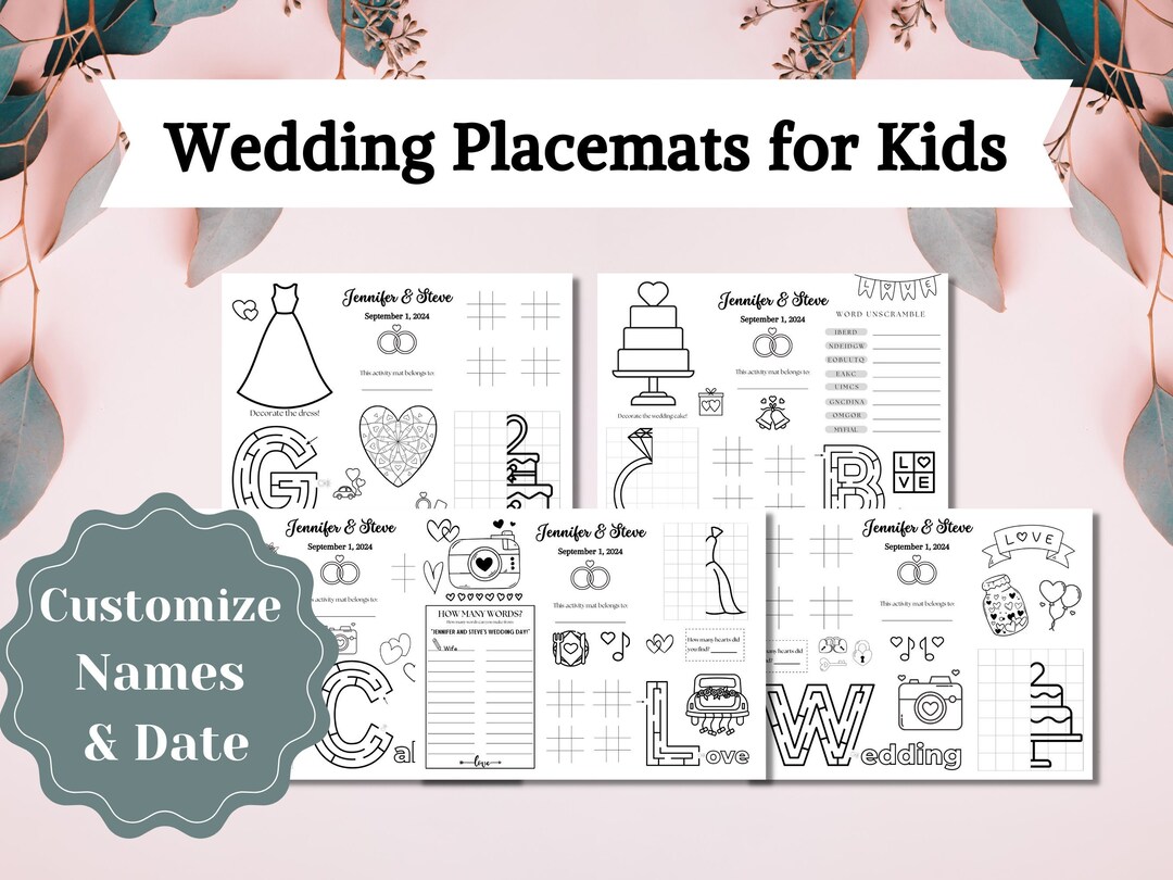 Personalized Wedding Coloring Activity for Kids, Wedding Reception ...