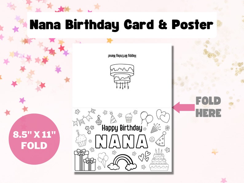 Printable Birthday Card for Nana: DIY Coloring Gift (PDF) - Etsy