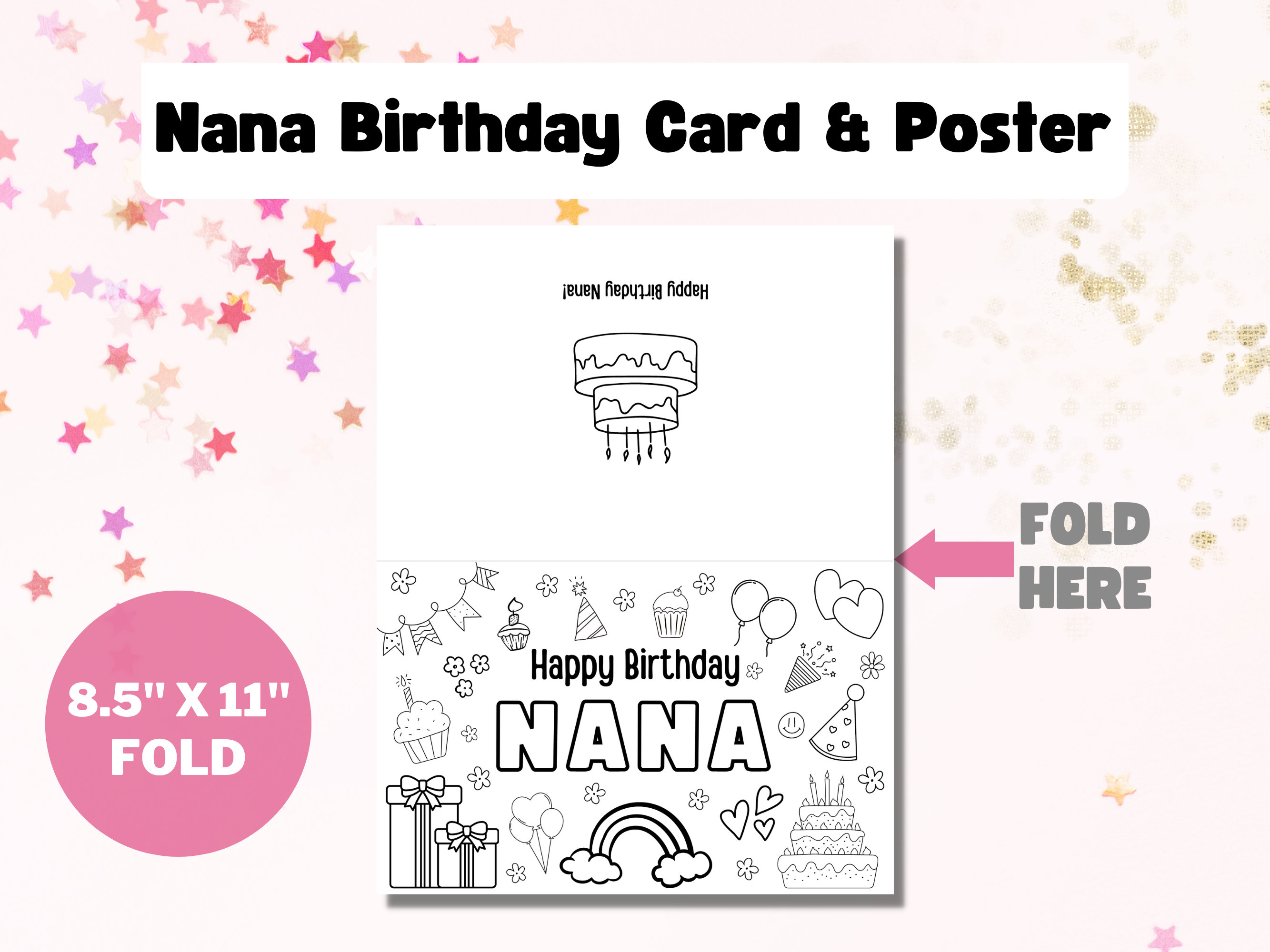 Printable Coloring Birthday Card for Nana, DIY Birthday Card Kids Gift ...