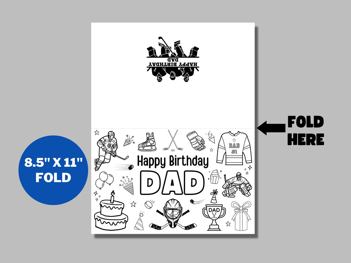 Printable Hockey Dad Coloring Birthday Card, Dad Birthday Card DIY Gift ...