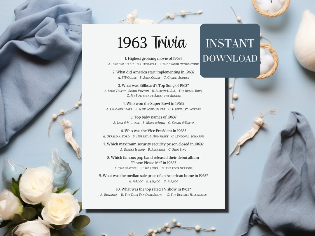 60th Birthday Trivia Game 60 Birthday Party Games 1963 - Etsy