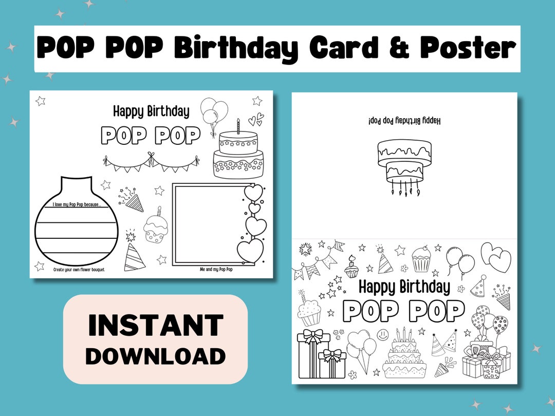 Printable Coloring Birthday Card for Pop Pop, DIY Kids Gift for Pop Pop ...