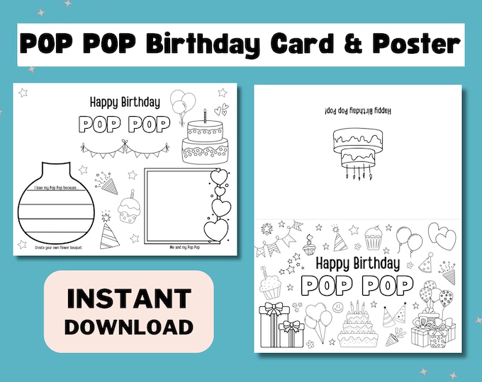Printable Coloring Birthday Card for Pop Pop, DIY Kids Gift for Pop Pop ...