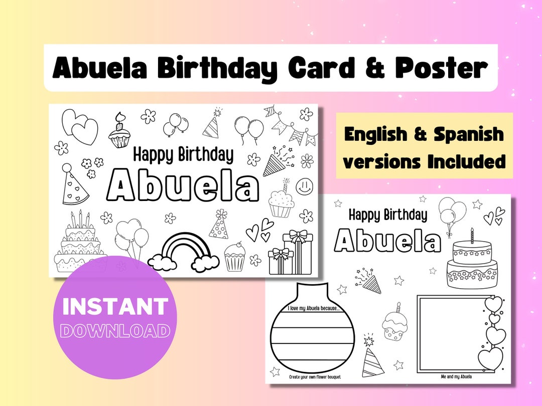 Printable Birthday Card for Abuela/abuelita: Coloring Activity (PDF ...