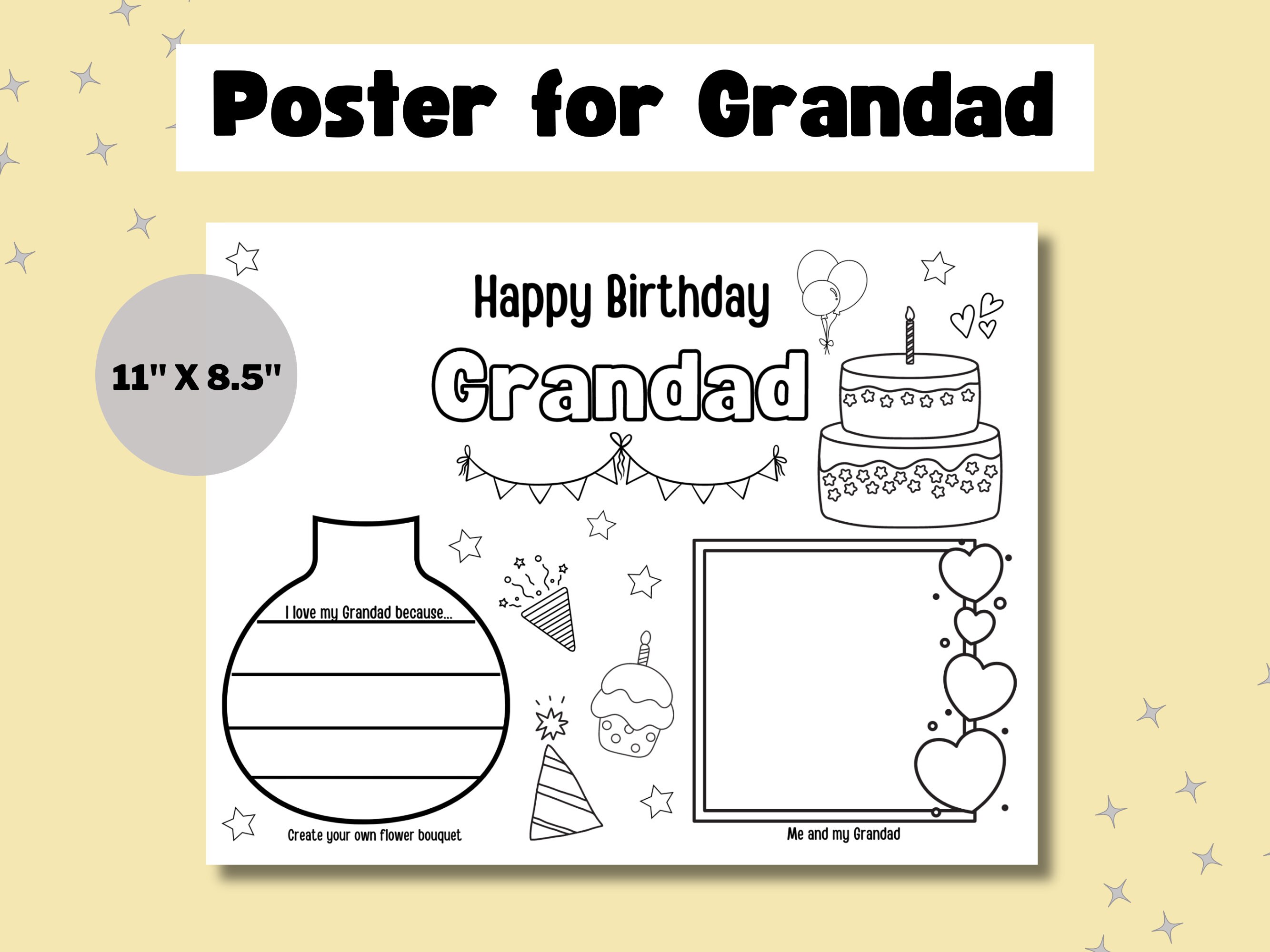 Grandad Printable Coloring Birthday Card Birthday Card DIY Kids Gift ...