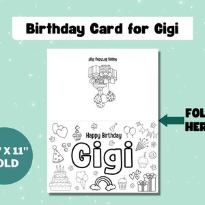 Printable Birthday Card for Gigi: DIY Coloring Gift (PDF) - Etsy
