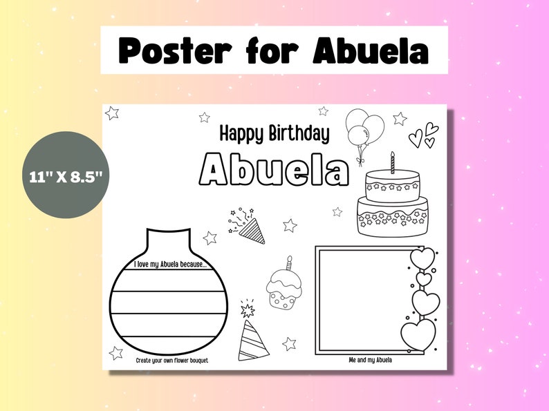 Printable Coloring Birthday Card for Abuela or Abuelita Grandma ...