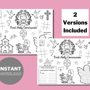 Custom First Communion Coloring Page Activity Printable, Girl Communion ...
