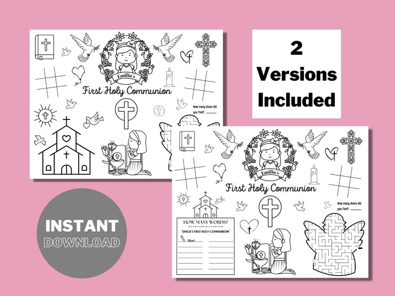 Custom First Communion Coloring Page Activity Printable, Girl Communion ...
